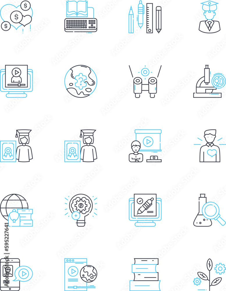 Web-based learning linear icons set. E-Learning, Podcasting, Online education, Virtual classroom ...