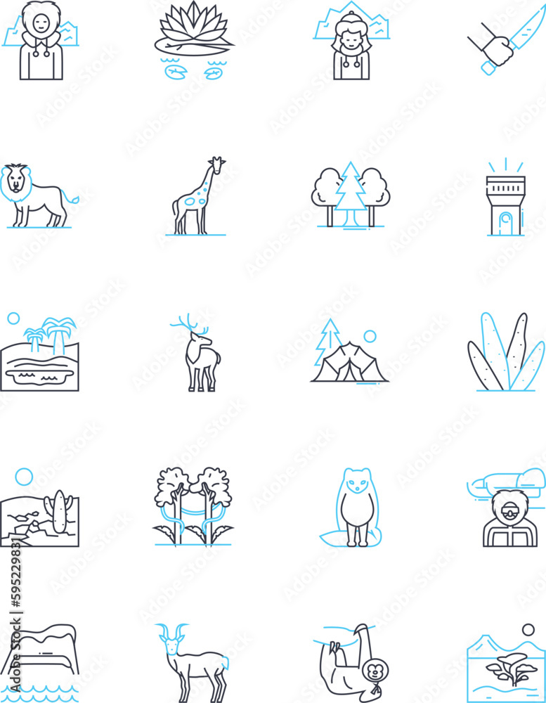 Vetor Ecosystem linear icons set. Biodiversity, Sustainability, Habitat ...