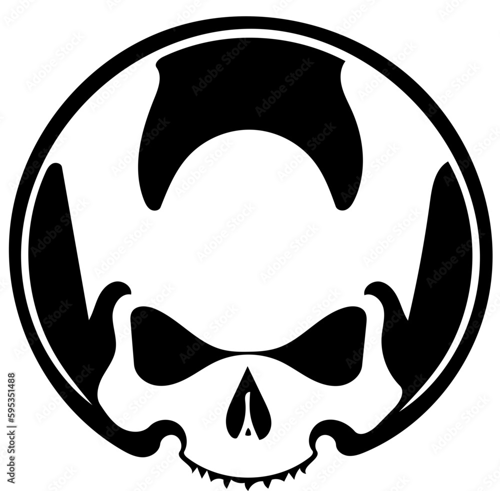 Sci-fi skull logo design in black and white, vector illustration of an ...