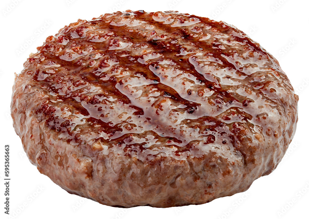 grilled hamburger meat isolated on white background, full depth of ...