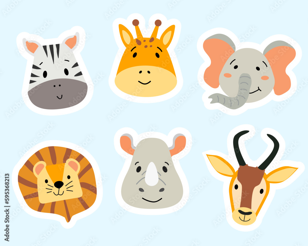 Stickers with African animals. Beautiful stickers with the faces of ...