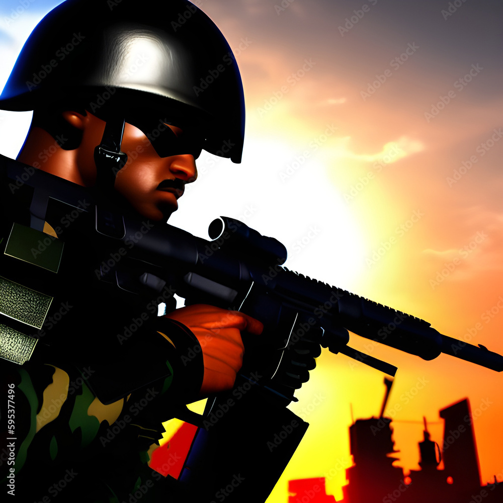 military training man Special Forces soldier stands after the war on ...