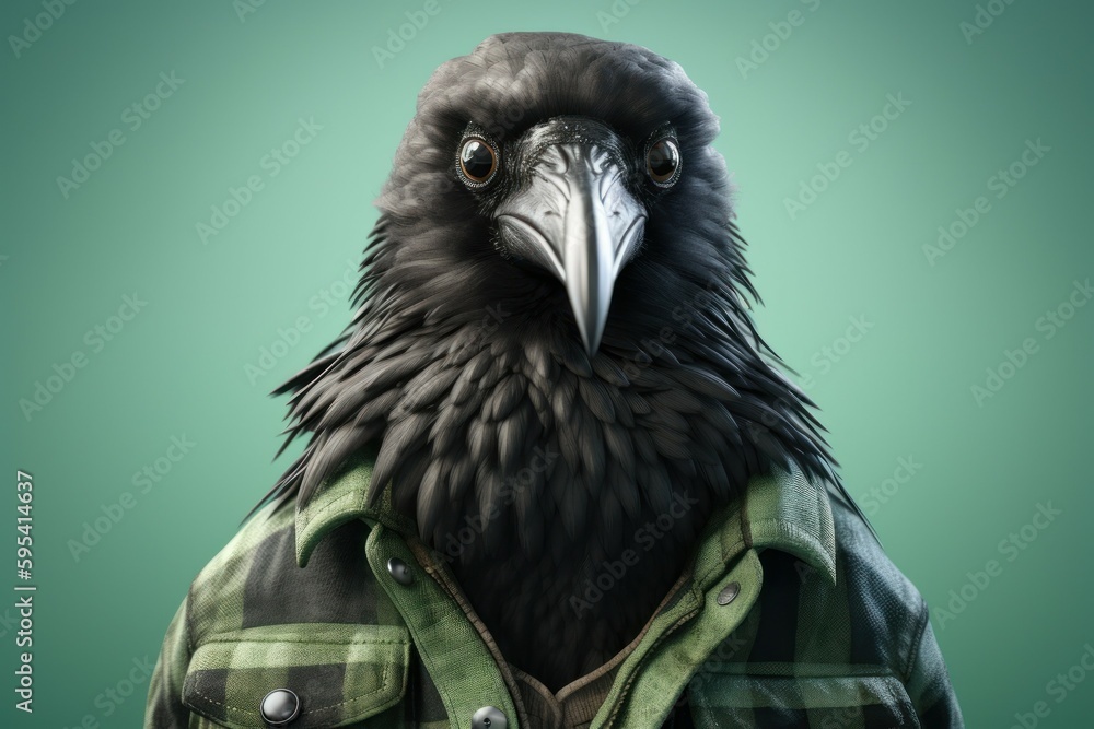 Anthropomorphic Black Crow dressed in human clothing. humanized animal ...