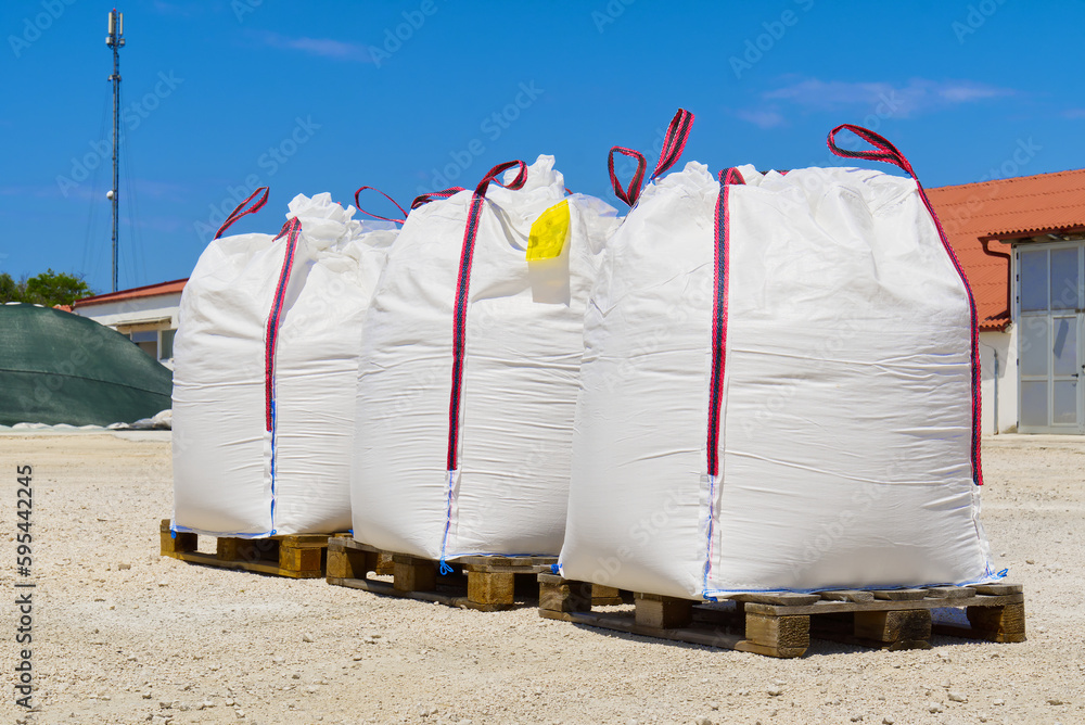 sea salt in big bags packed and ready for shipping world wide. rock ...