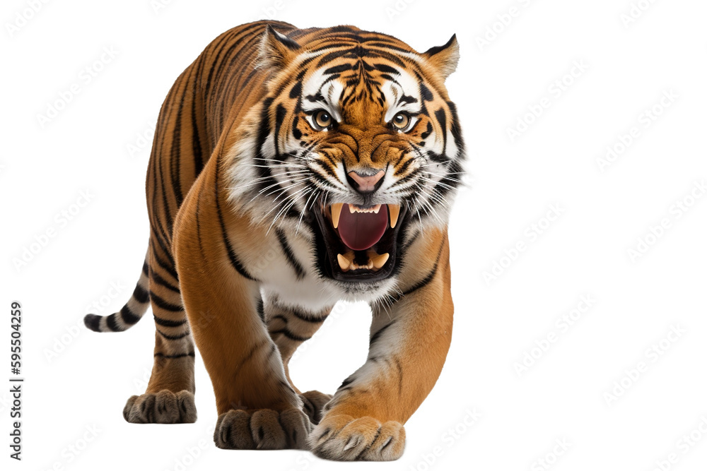 Roaring tiger isolated of transparent background. PNG. Digital art ...