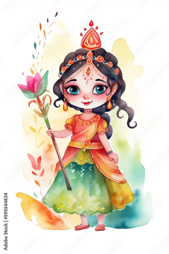 beautiful watercolor indian princess, fairytale, clipart illustration ...