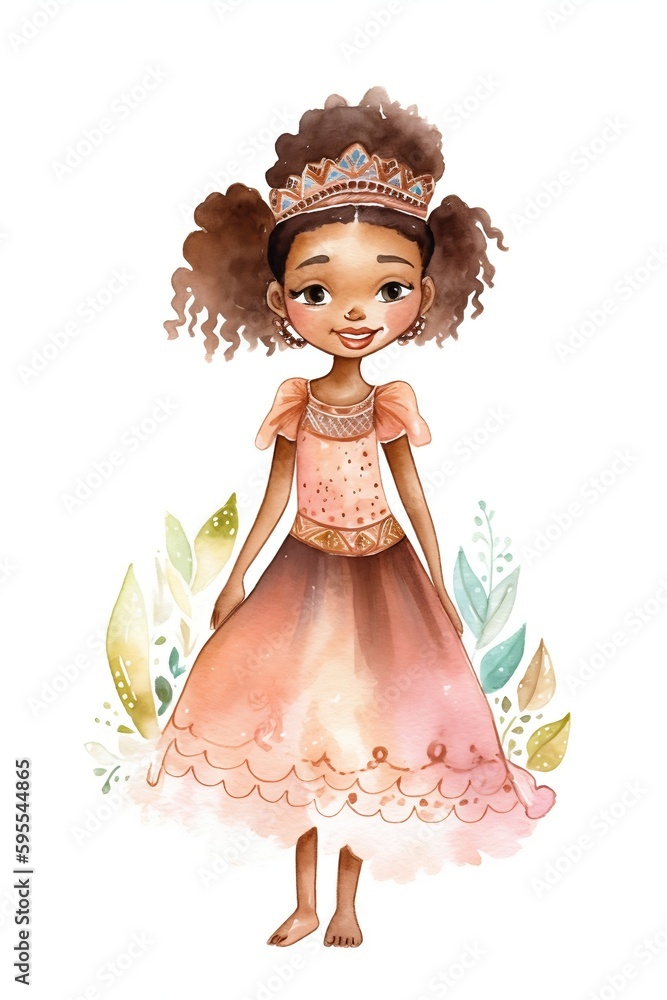 beautiful watercolor black princess, beautiful african american girl ...