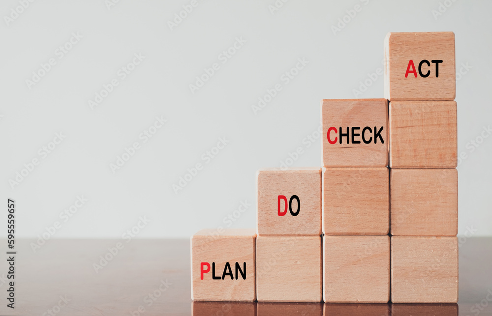 PDCA Cycle concept.,Plan Do Check Act word on Wooden cube stack of ...