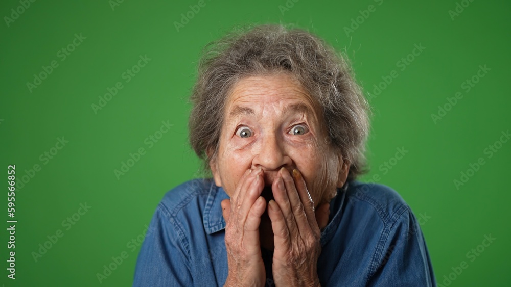 Closeup portrait of toothless elderly senior old woman with wrinkled ...
