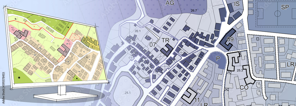 Imaginary General Urban Plan concept. Zoning regulations with zoning ...