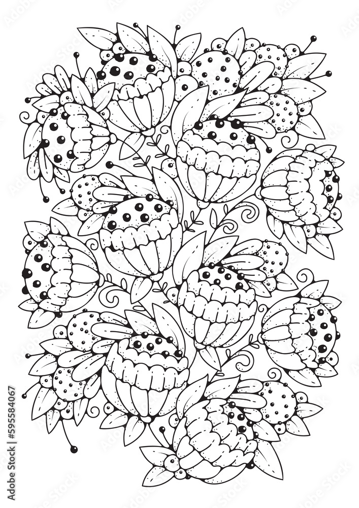 Floral background for coloring, coloring page for children and adults ...