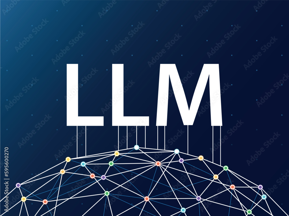 LLM / Large Language Model background. Blue dark wallpaper with ...