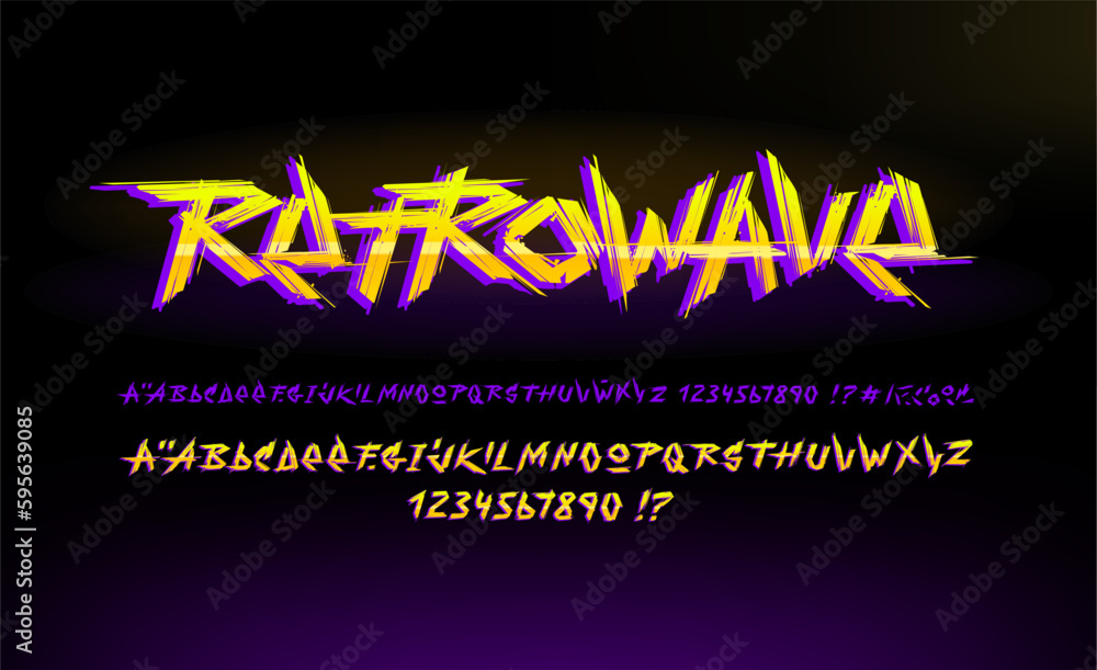 Concept of Retro Futuristic type font in 80s - 90s style with grunge ...