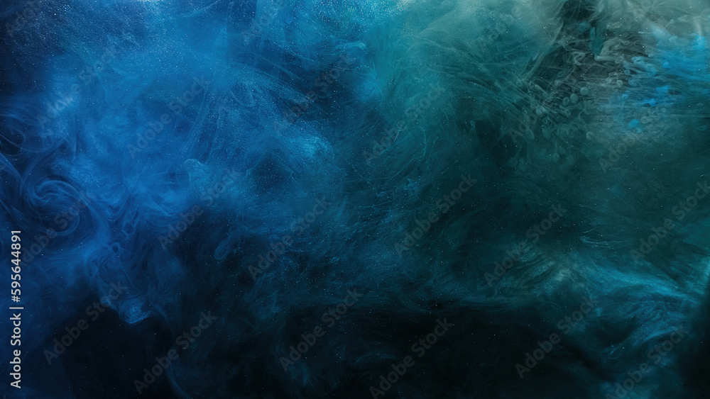 Color mist. Ink water. Haze texture. Fantasy night sky. Blue green ...
