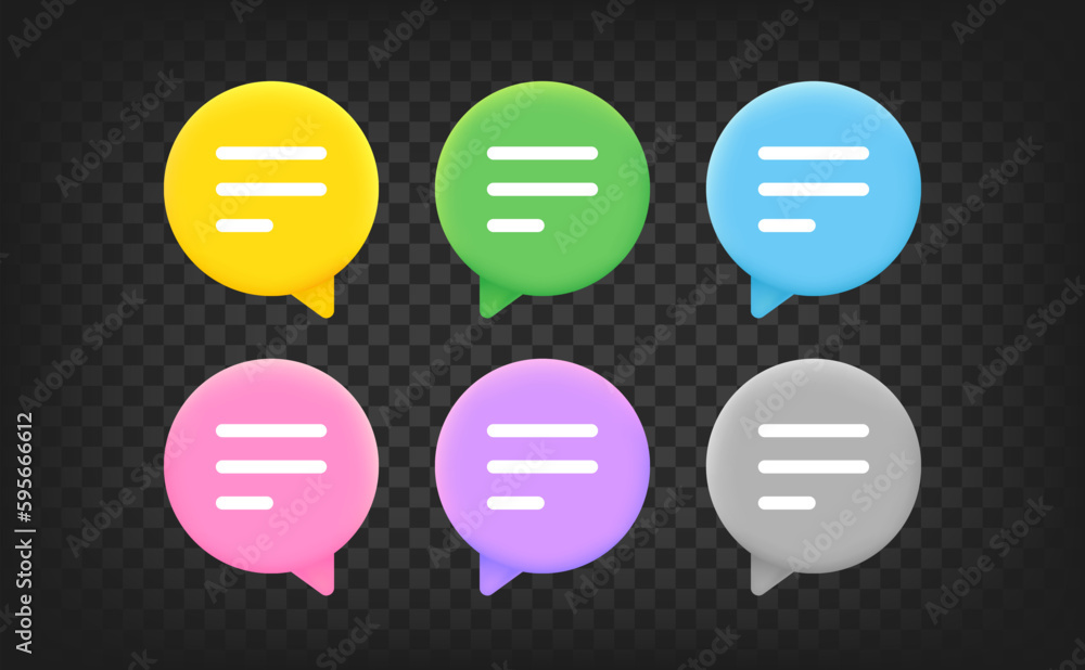 Color speech bubbles set. 3d vector clipart isolated on transparent ...