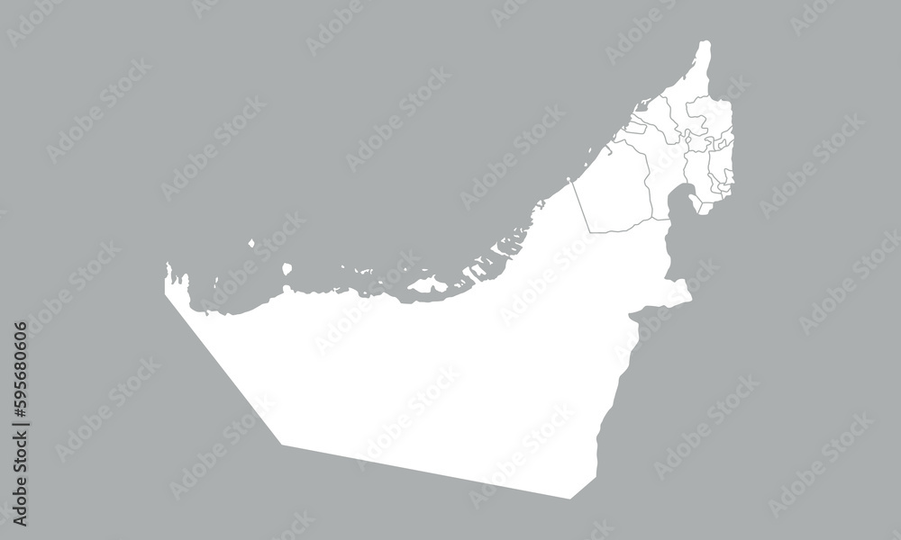 United Arab Emirates. UAE map with regions, provinces isolated on grey ...