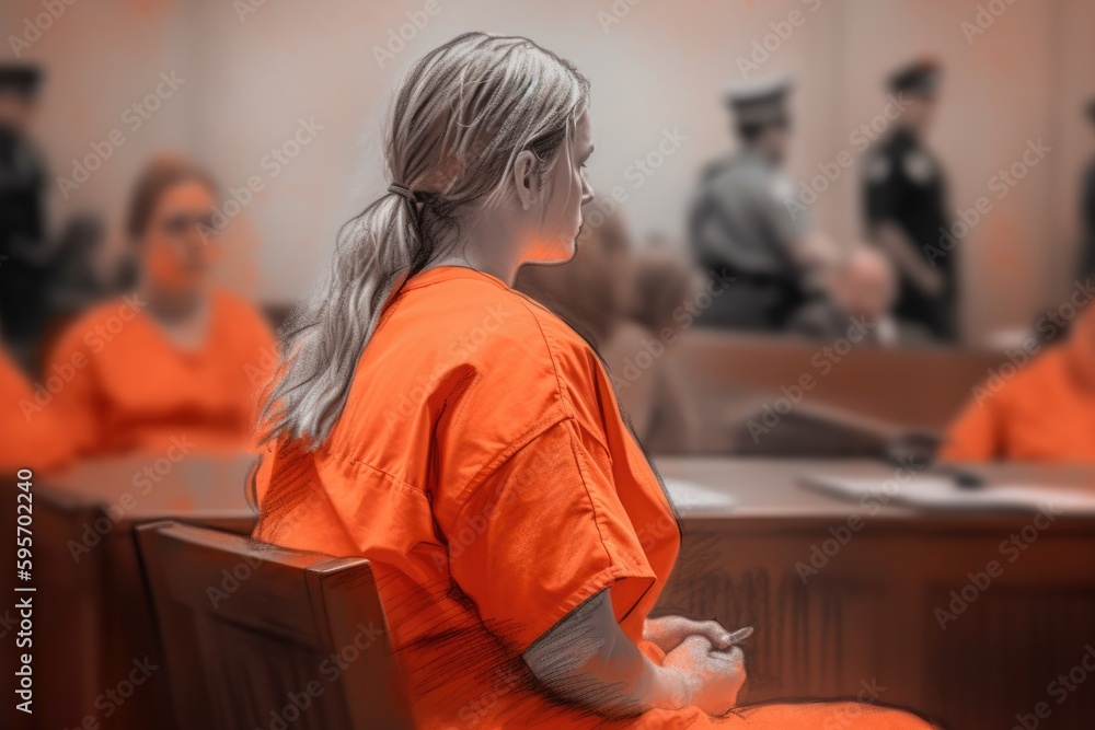 Ilustrace Illustration of a female prisoner in an orange jumpsuit ...
