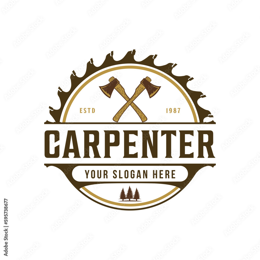 Carpentry Logo Design and Vector Illustration, Line Art, Hammer Steel ...
