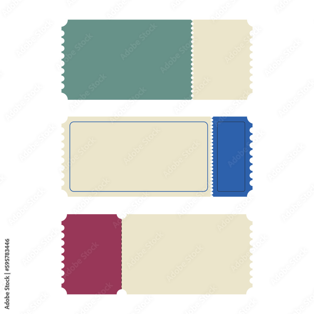 Ticket, coupon template, blank ticket coupon, set of realistic empty ...
