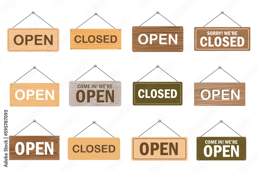 Open and closed signboards mega set elements in flat design. Bundle of ...