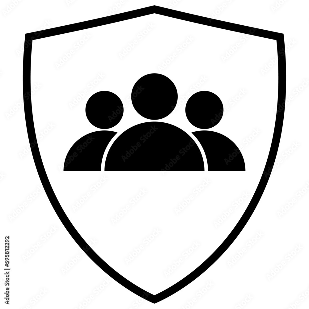 User protection icon, flat style black color shield sign with man ...