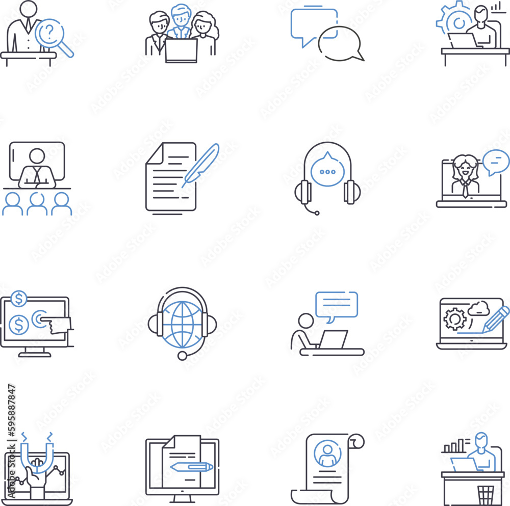 Work offsite line icons collection. Remote, Telecommute, Virtual ...