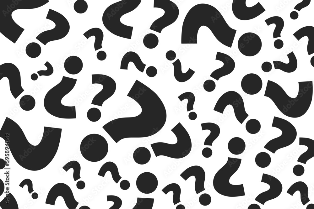 Gray question marks are randomly arranged on a white background ...