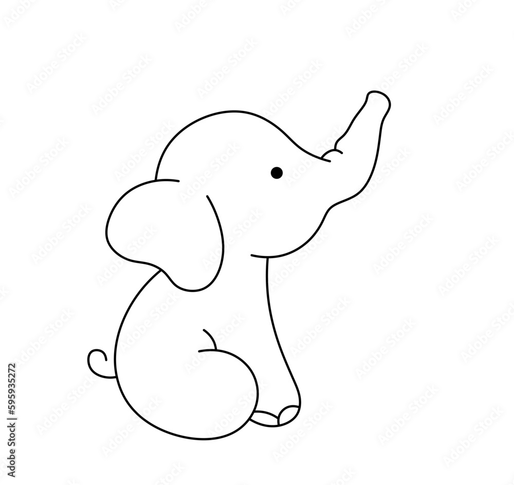 Vector isolated one single cute cartoon sitting baby elephant side view ...