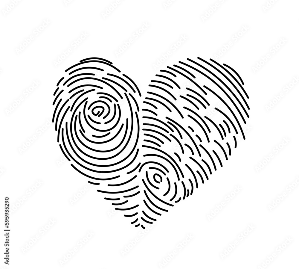 Vector isolated one single heart of two fingerprints colorless black ...