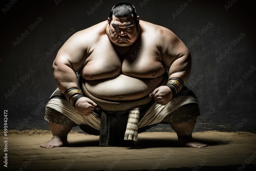 Japanese sumo wrestler in concentrated position. Ai generated. Stock ...