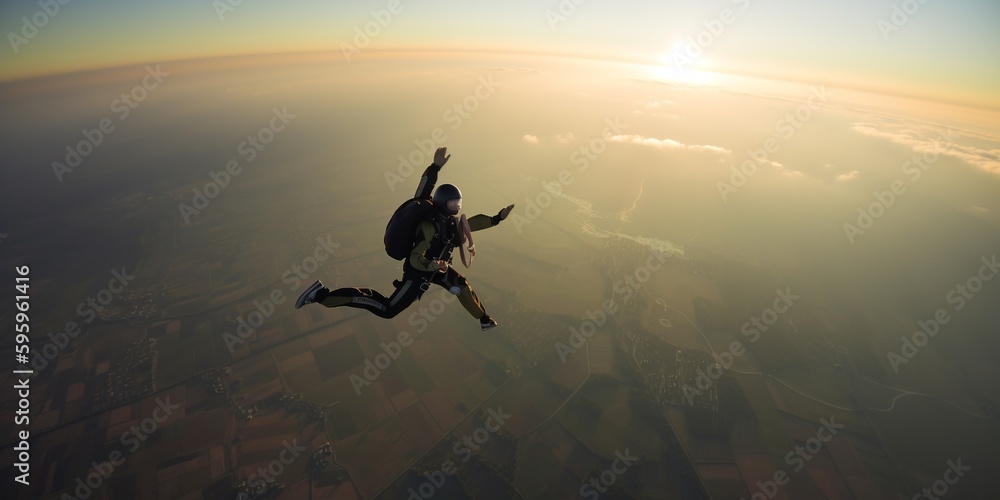 Parachuting. Action sport. Paratroopers or parachutist free-falling and ...
