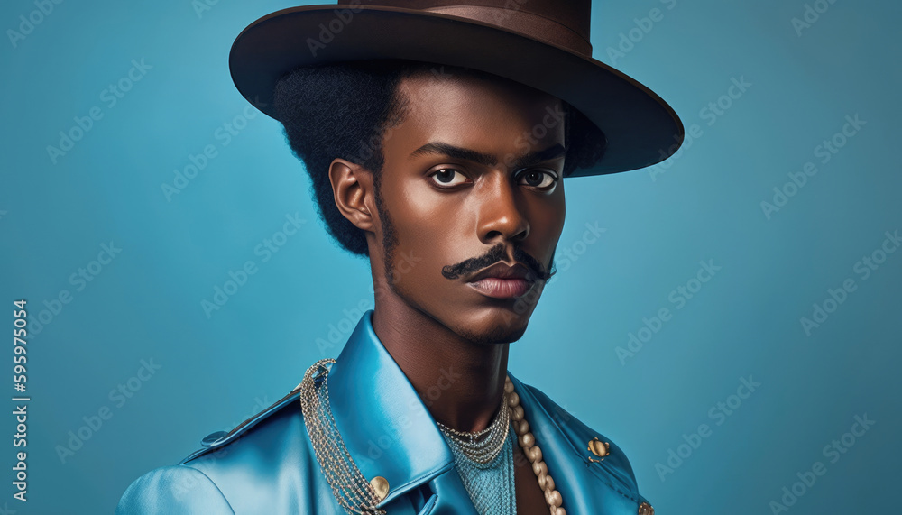 Illustration Stock 1980s vintage fashion portrait. Black man in retro ...