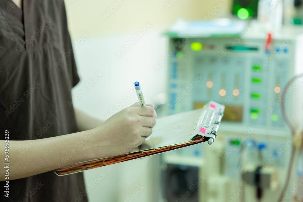 The specialist are checking continuous renal replacement therapy ...