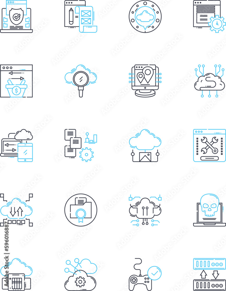 Image vectorielle Stock Digital transformation linear icons set ...