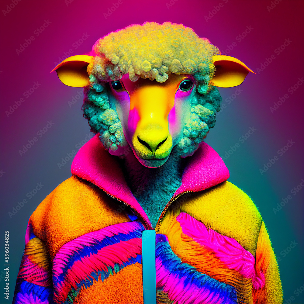 Realistic lifelike sheep lamb in fluorescent electric highlighters ...
