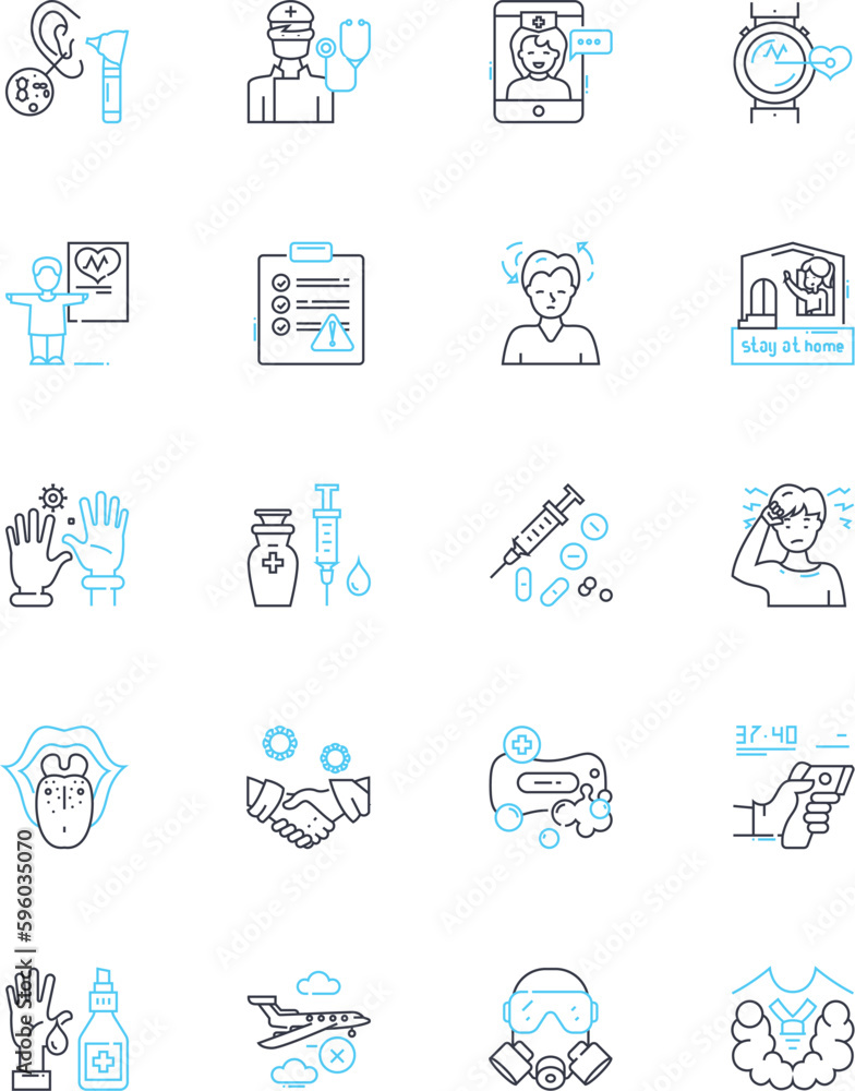 Pathogen treatment linear icons set. Antimicrobial, Sterilization ...