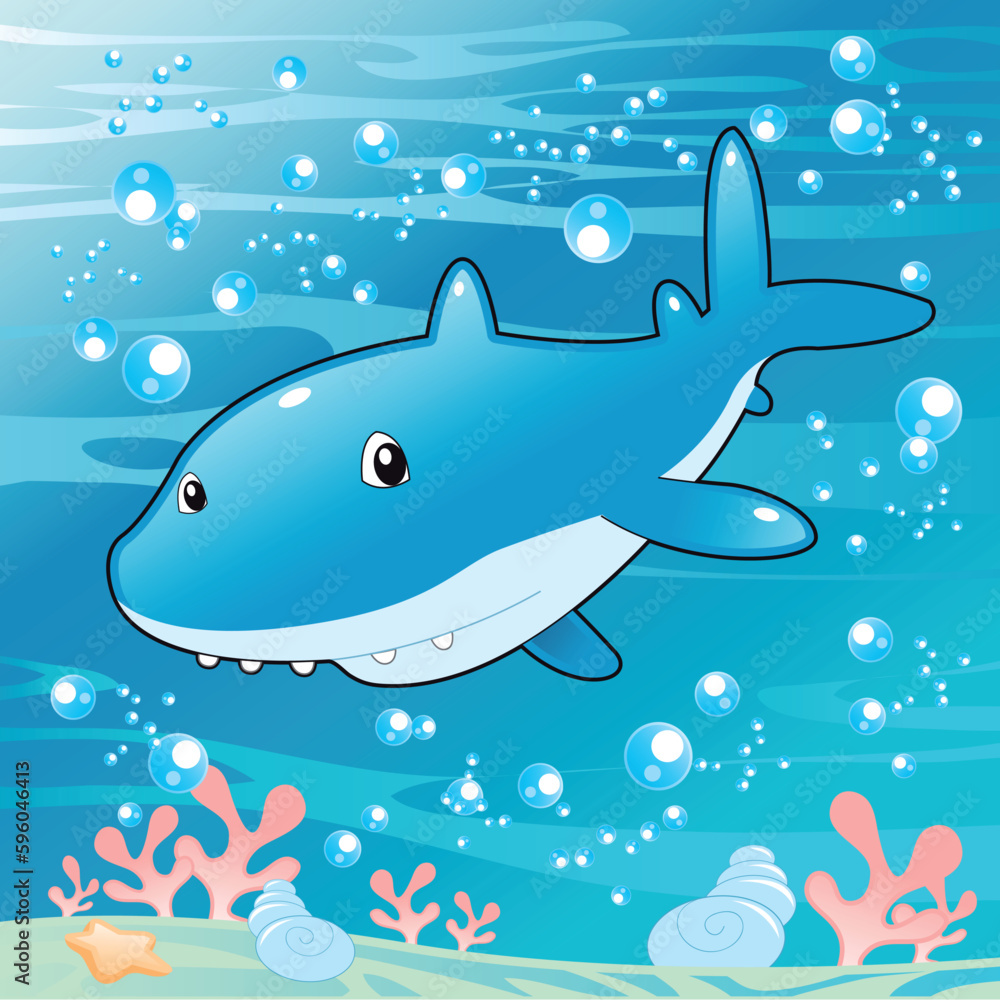 Baby Shark, vector and cartoon illustration Stock Vector | Adobe Stock