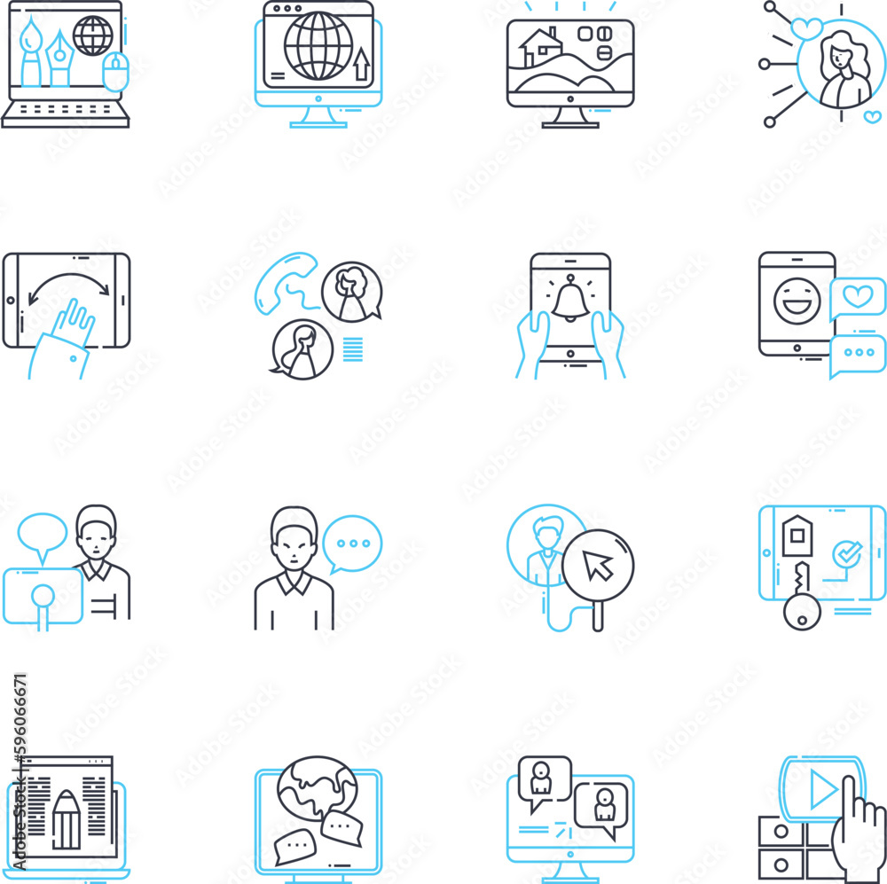 Sales technique linear icons set. Persuasion, Negotiation, Closing ...