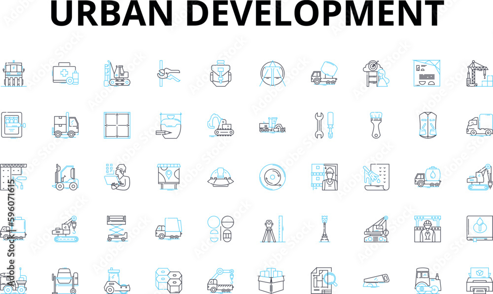 Urban development linear icons set. Gentrification, Redevelopment ...