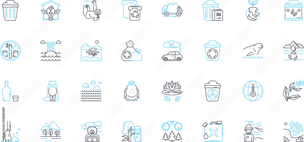 Environmental degradation linear icons set. Pollution, Deforestation ...
