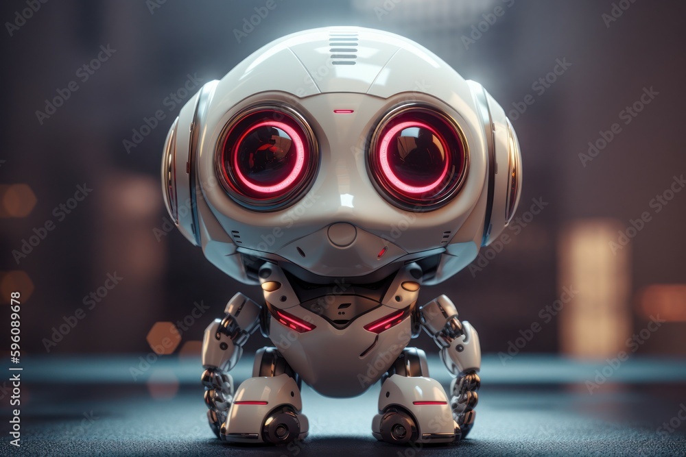Cute little robot for friendship with kids. Modern technology concept ...