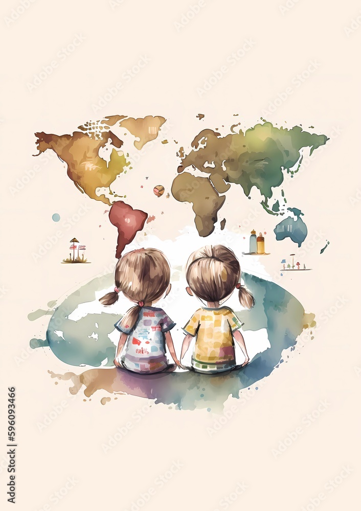 Watercolor World Map Wall Art. World Map Printable Modern Poster, Two ...