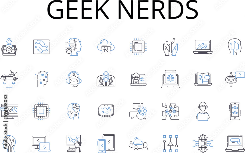 Geek nerds line icons collection. Brainiacs, Savants, Technophiles ...