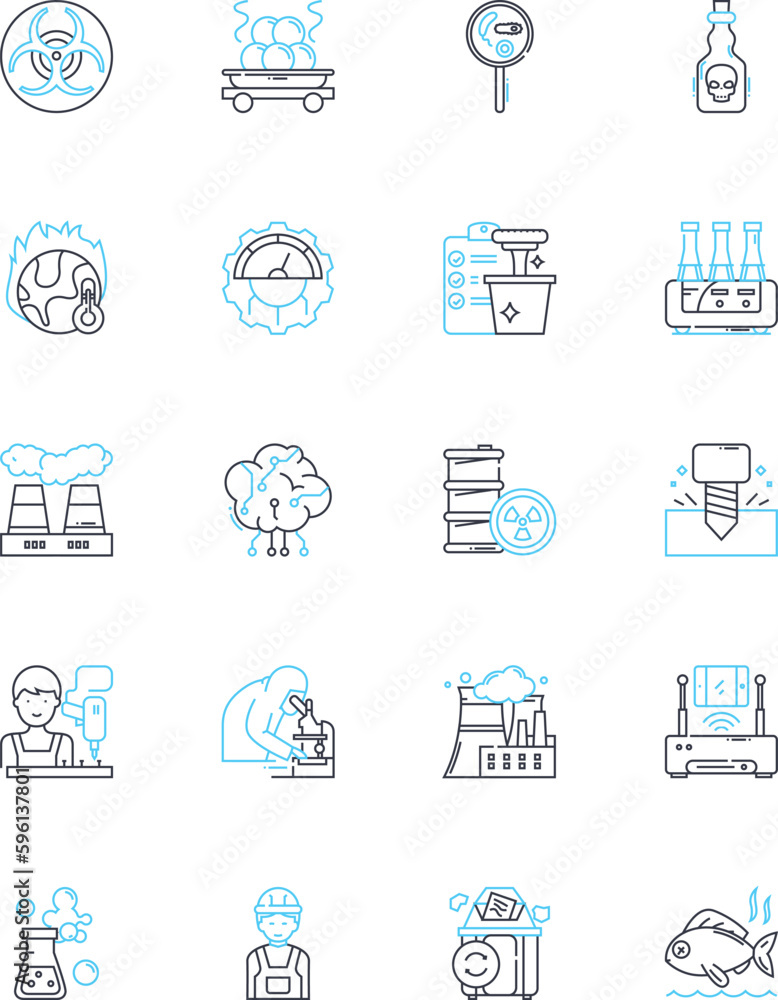 Chemical production linear icons set. Synthesis, Polymerization ...