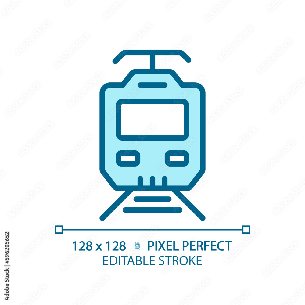 Electric train pixel perfect blue RGB color icon. Modern locomotive ...