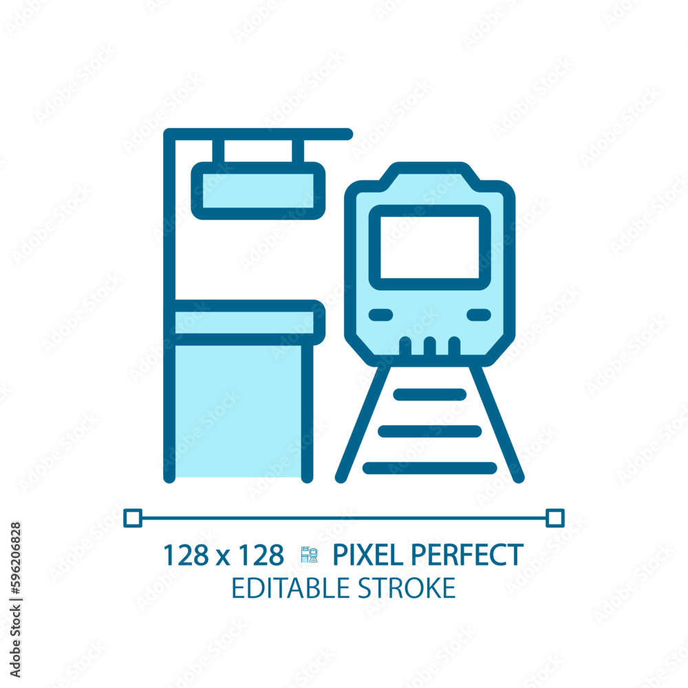 Platform pixel perfect blue RGB color icon. Train station. Railway ...