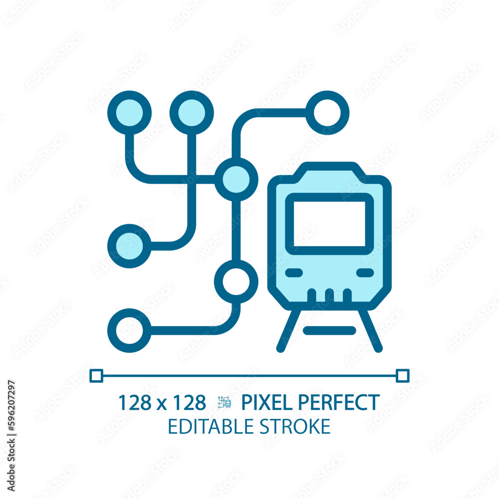 Metro map pixel perfect blue RGB color icon. Subway network. Public transport system. Rapid ...