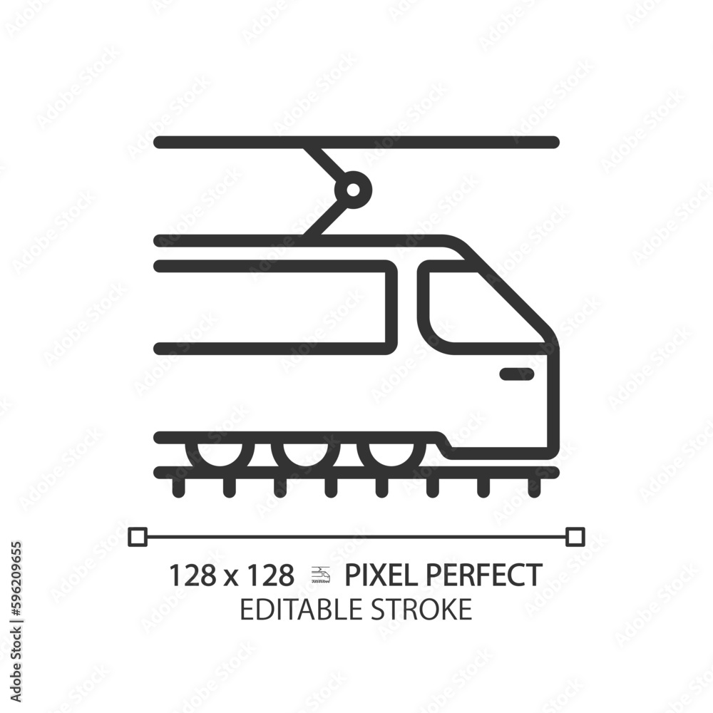 Image vectorielle Stock Tram pixel perfect linear icon. Tramway train ...