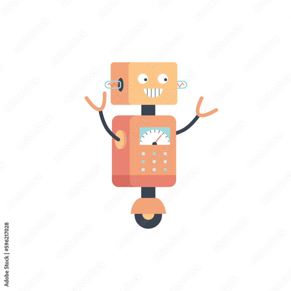 Cute smiling comic robot android cartoon flat vector illustration ...