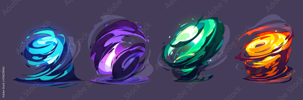 Game animation effect of tornado, fire storm, magic vortex. Wind twirl ...
